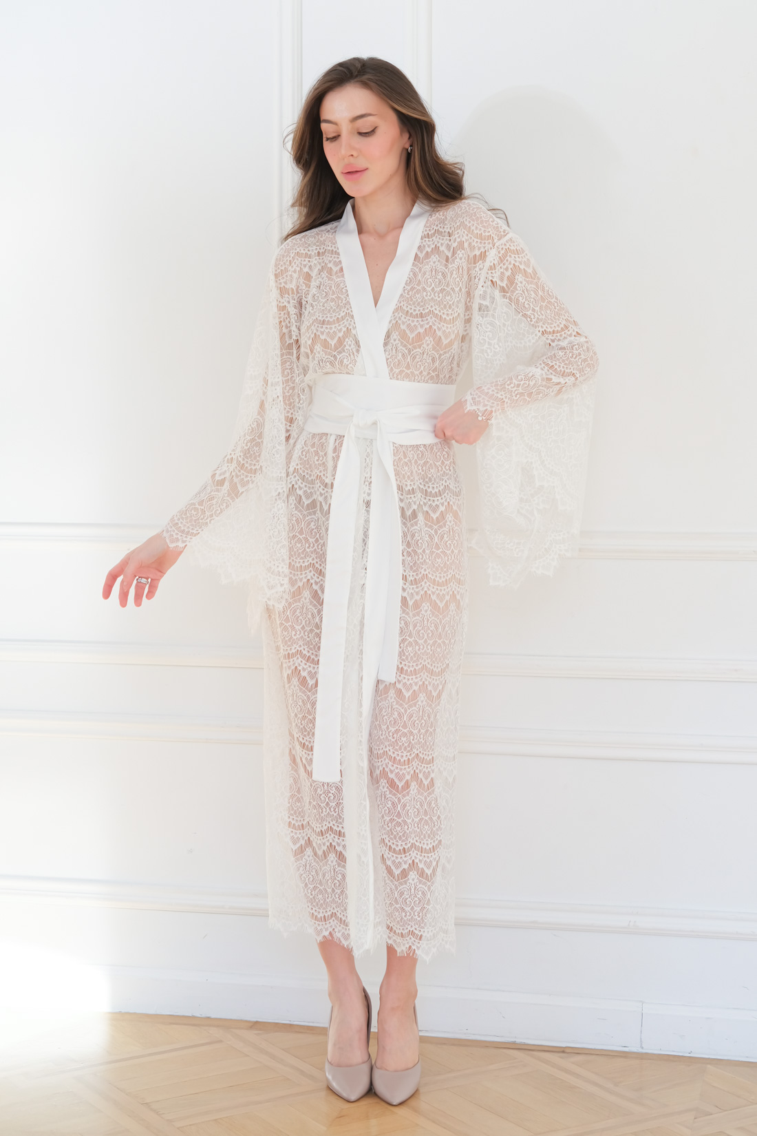 Long White Lace Dressing Gown - Buy Women's Maxi Robe | UK