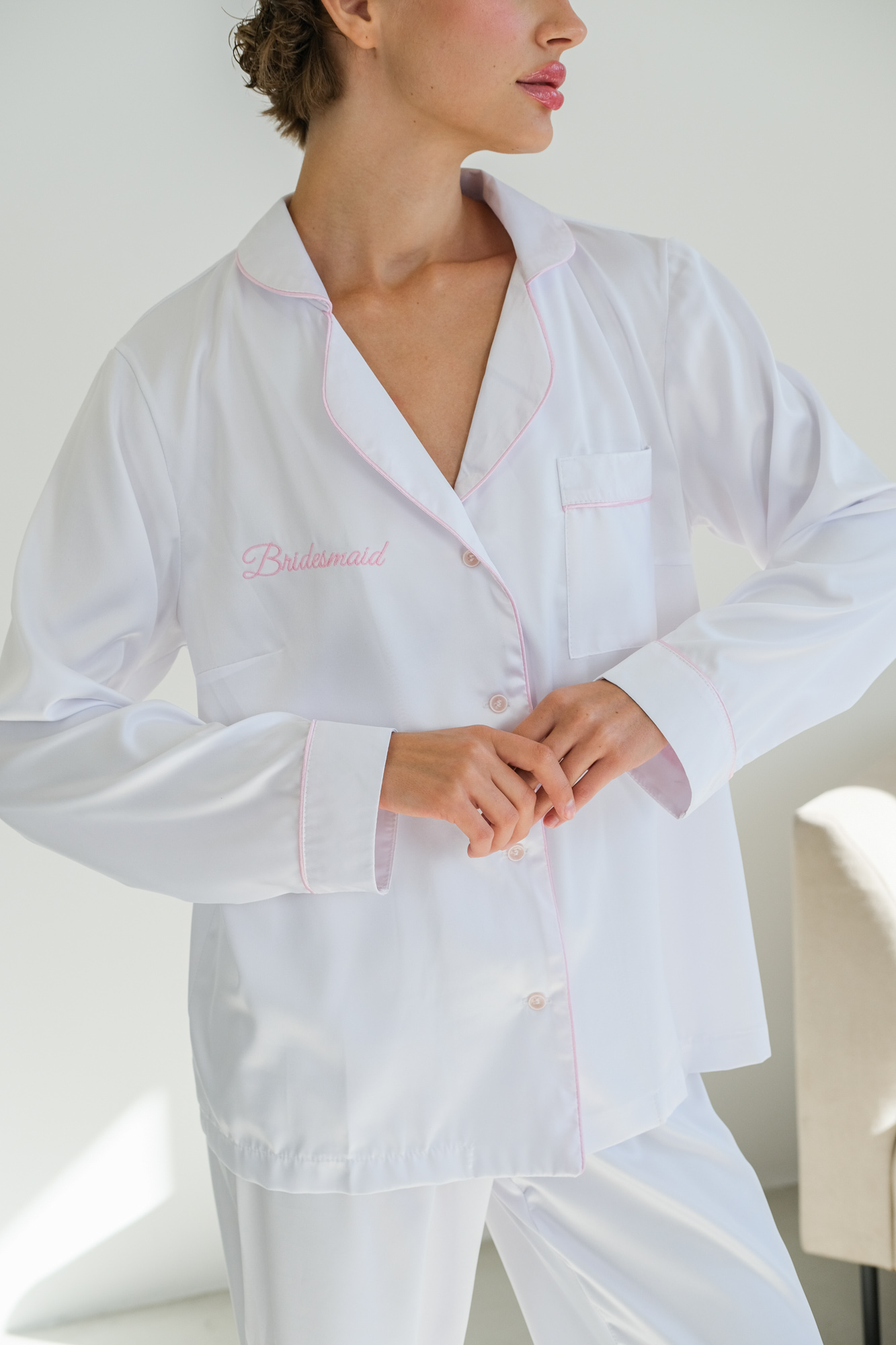 White Bridal Embroidered Pyjamas, Silk PJs Pajamas Wedding