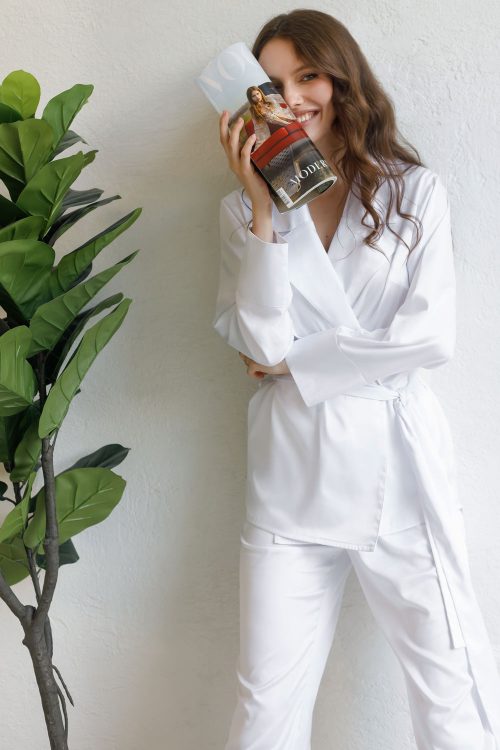 Silk Satin Pajamas for Women - Long White Silk Pajama Set