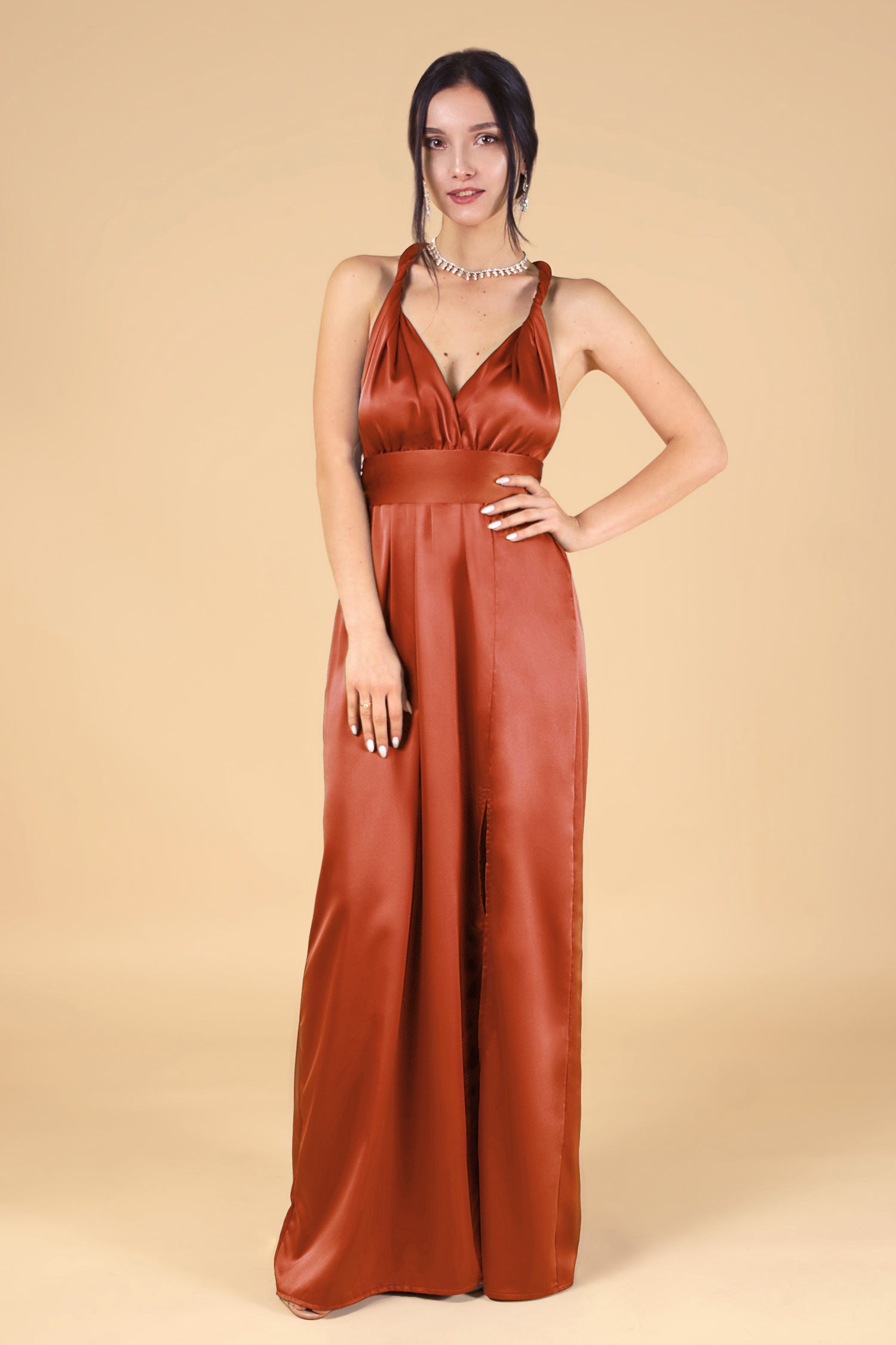 Long Bridesmaids Dress - Infinity Multiway Silk Burnt Orange Dress