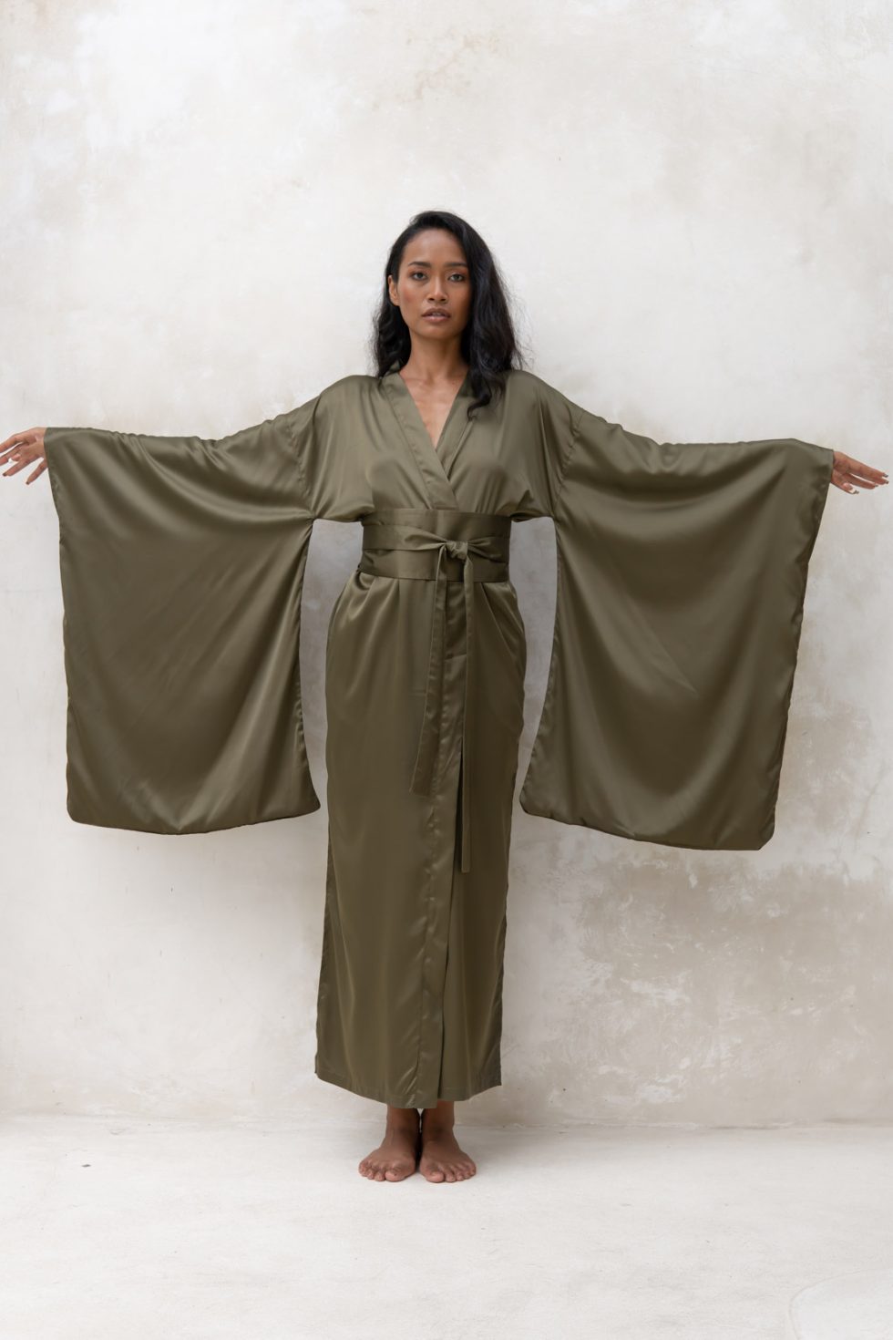Olive Green Kimono Robes, Kimono Dressing Gowns | IDENTITY