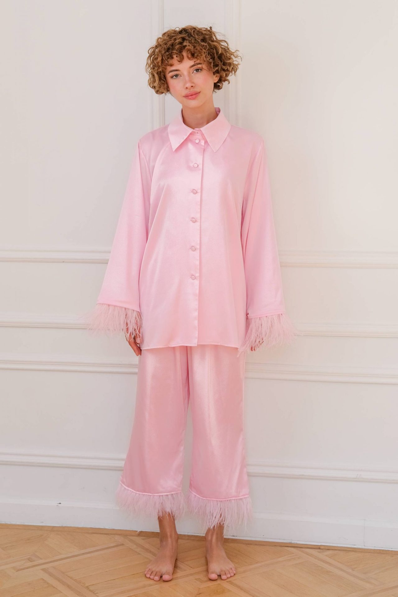 Feathers Pyjamas, Feather Trim Pajamas Set PJs | IDENTITY