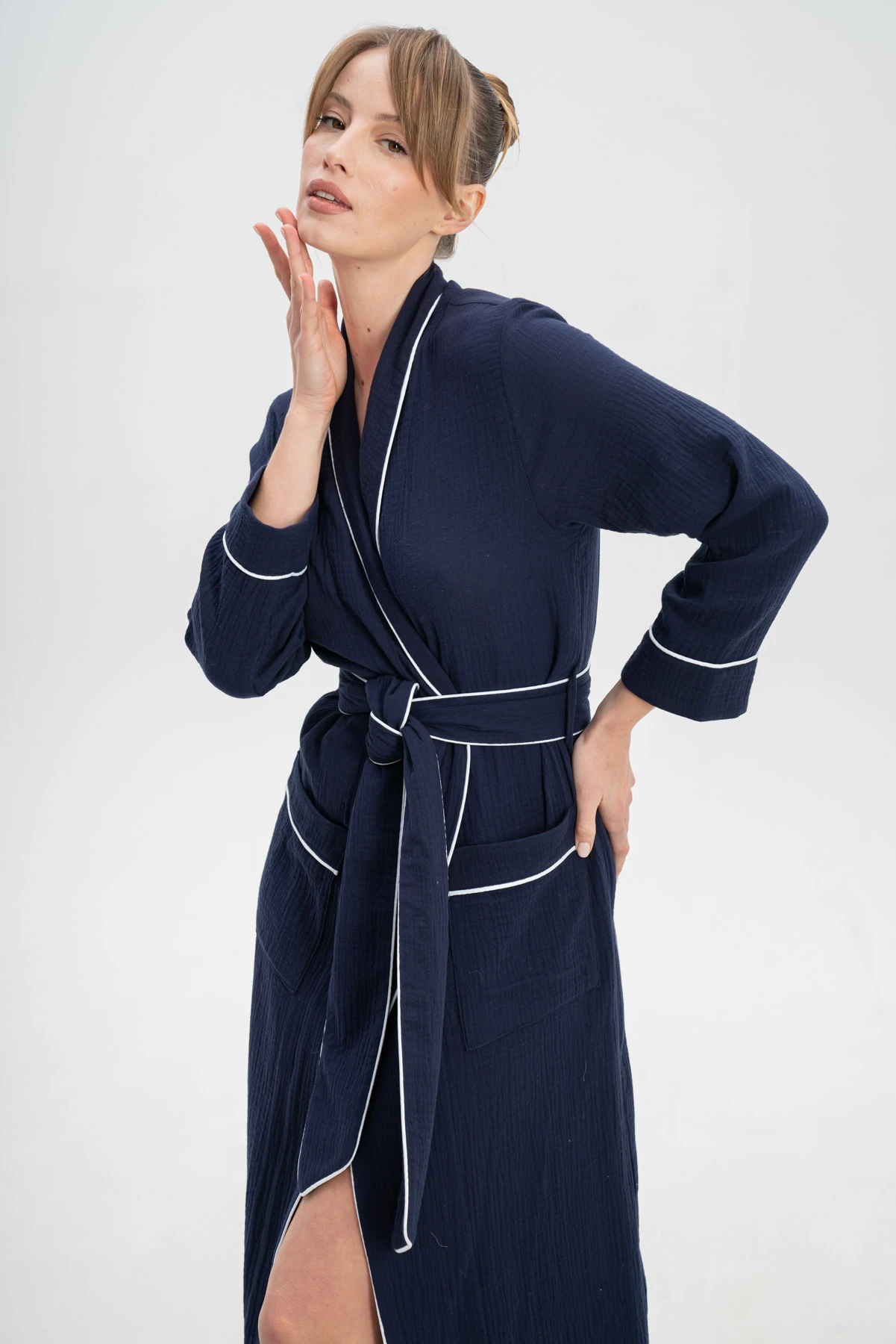 Muslin Dressing Gown in Navy - IDENTITY LINGERIE