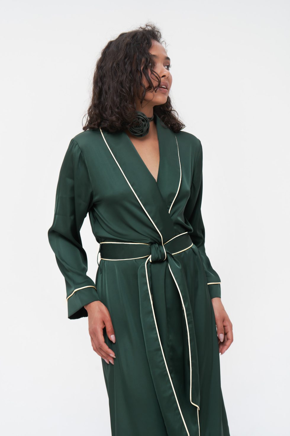 Green Silk Dressing Gown, Long Satin Robes Womens | IDENTITY