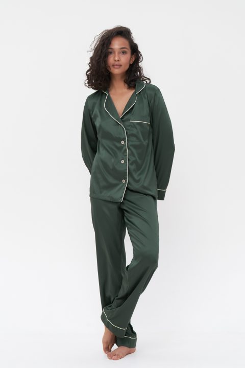 Green Satin Pyjamas for Women - IDENTITY LINGERIE