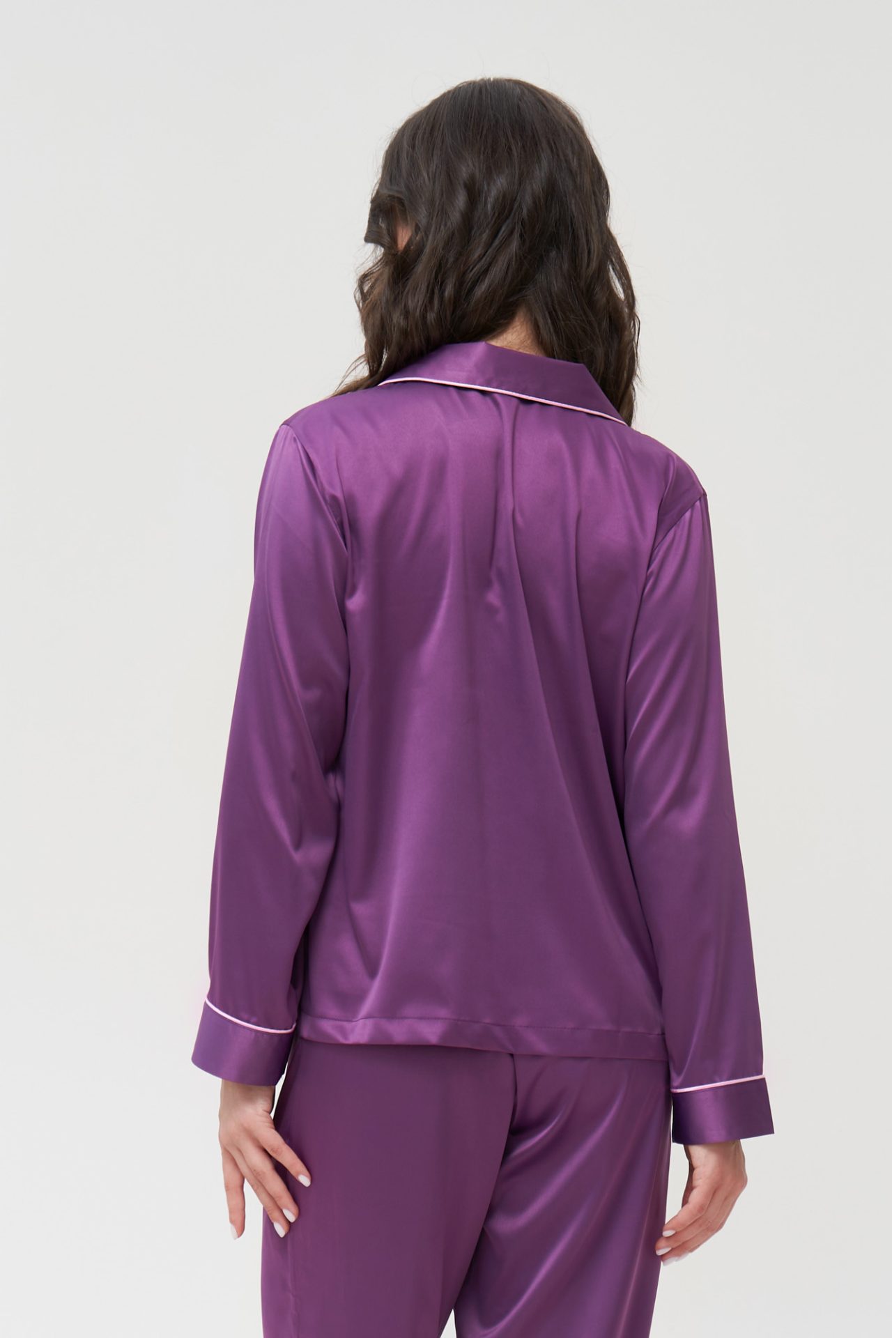 Purple Silk Satin Pyjamas Button Up Pajamas Sets PJs | IDENTITY