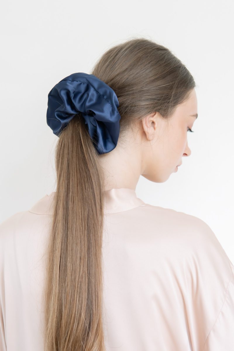 Navy Satin Scrunchies, Big XXL Silk Hair Ties for Women
