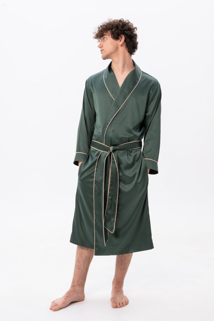 Green Silk Dressing Gown for Men, Long Satin Robes | IDENTITY