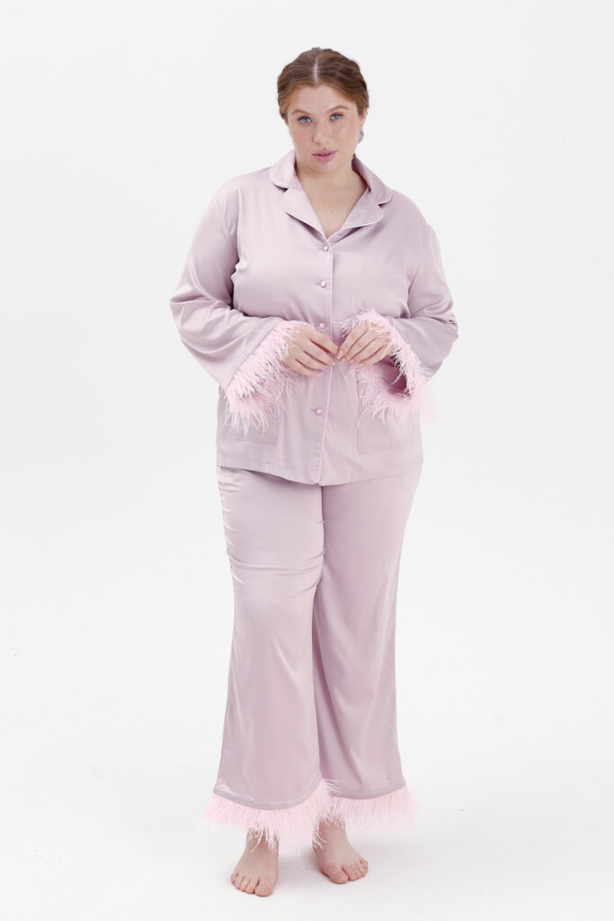 Pink Feather Pyjamas, Feather Trim PJs Pajamas | IDENTITY