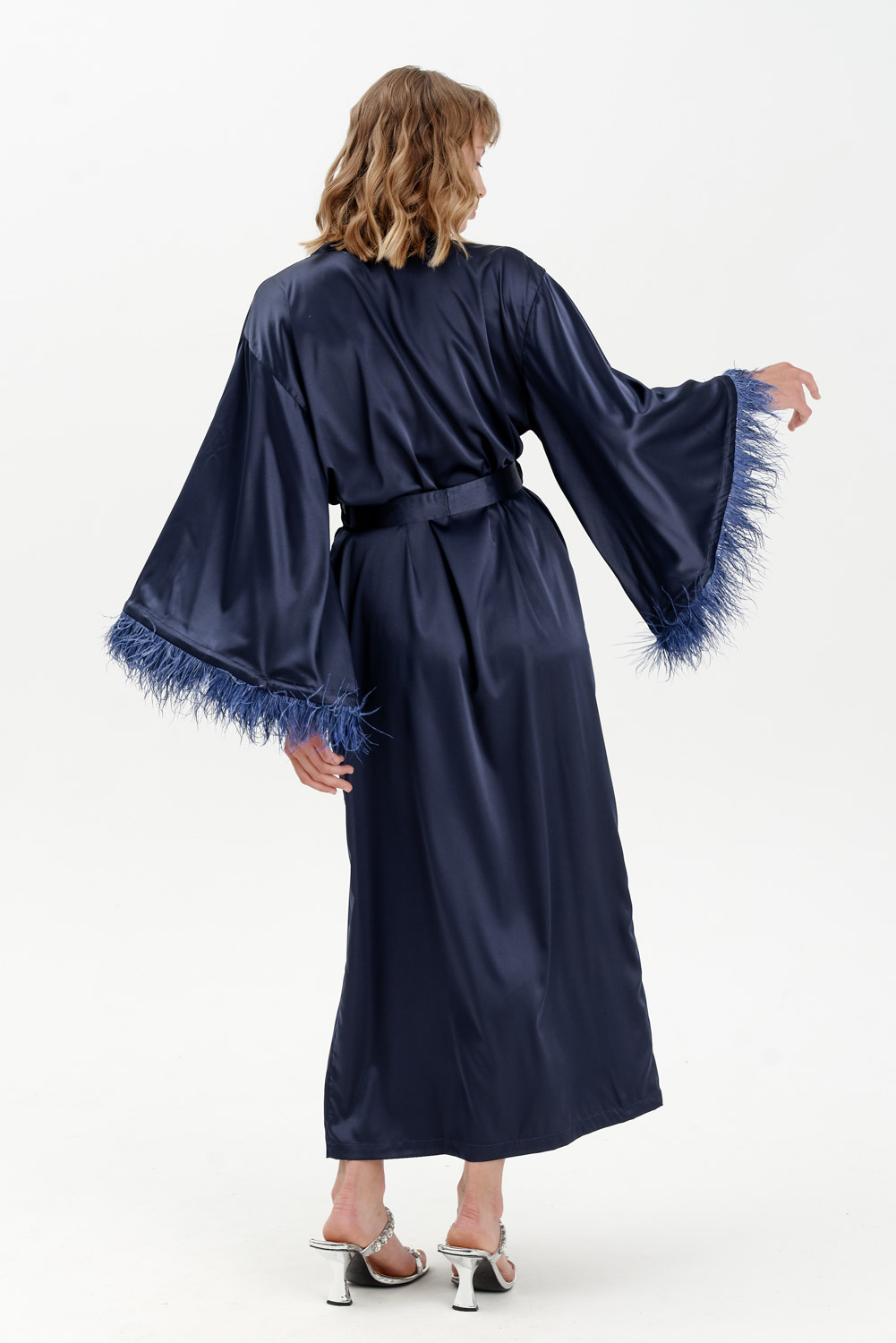 Feather Robes in Navy - IDENTITY LINGERIE