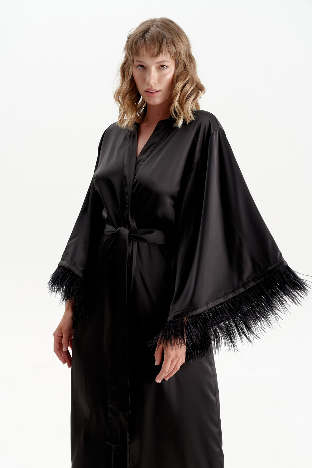 Silk Dressing Gown, Feathers Satin Robes Womens | IDENTITY