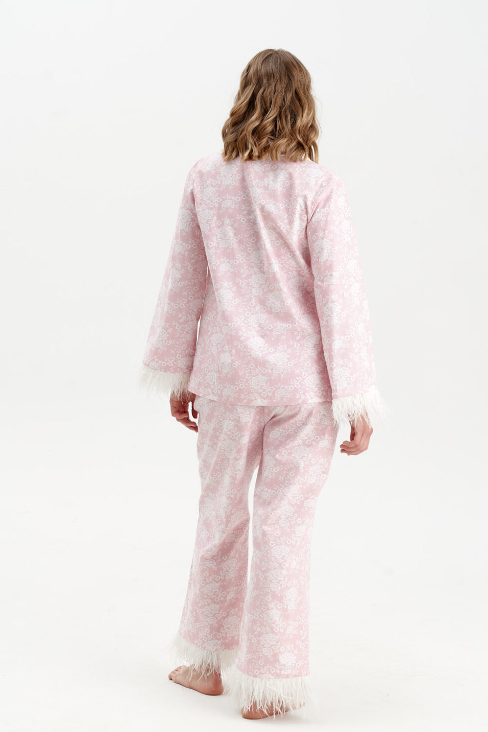Pink Feather Pyjamas, Feather Trim PJs Pajamas | IDENTITY