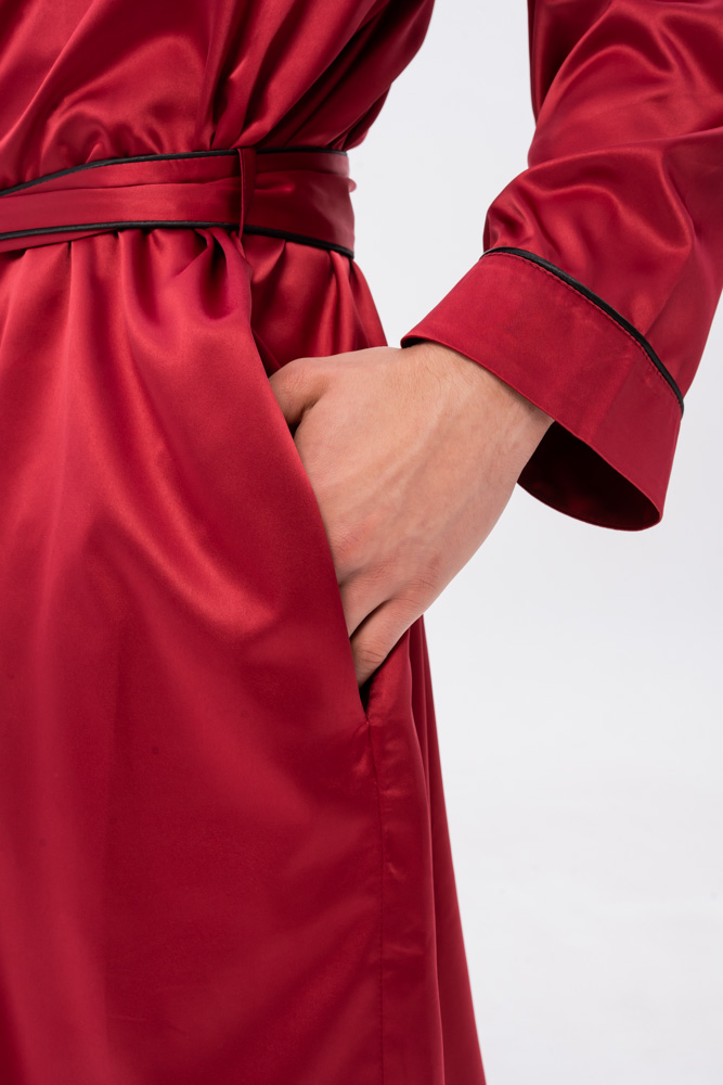 Burgundy Silk Dressing Gown, Long Satin Robes | IDENTITY