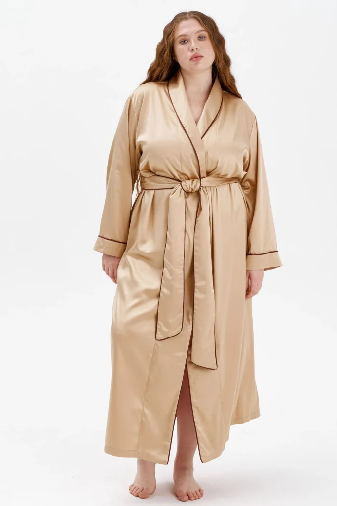 Silky Satin Dressing Gown in Gold - IDENTITY LINGERIE