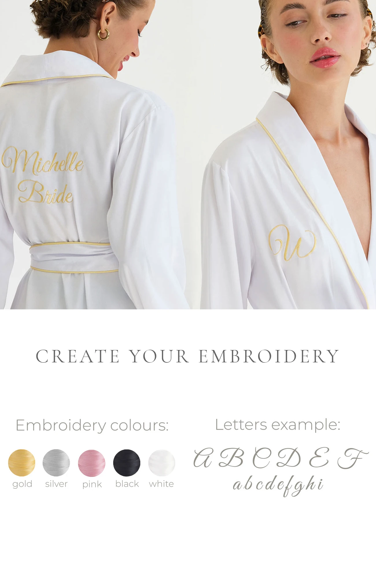 White Bridal Embroidered Dressing Gown, Long Silk Robes Wedding