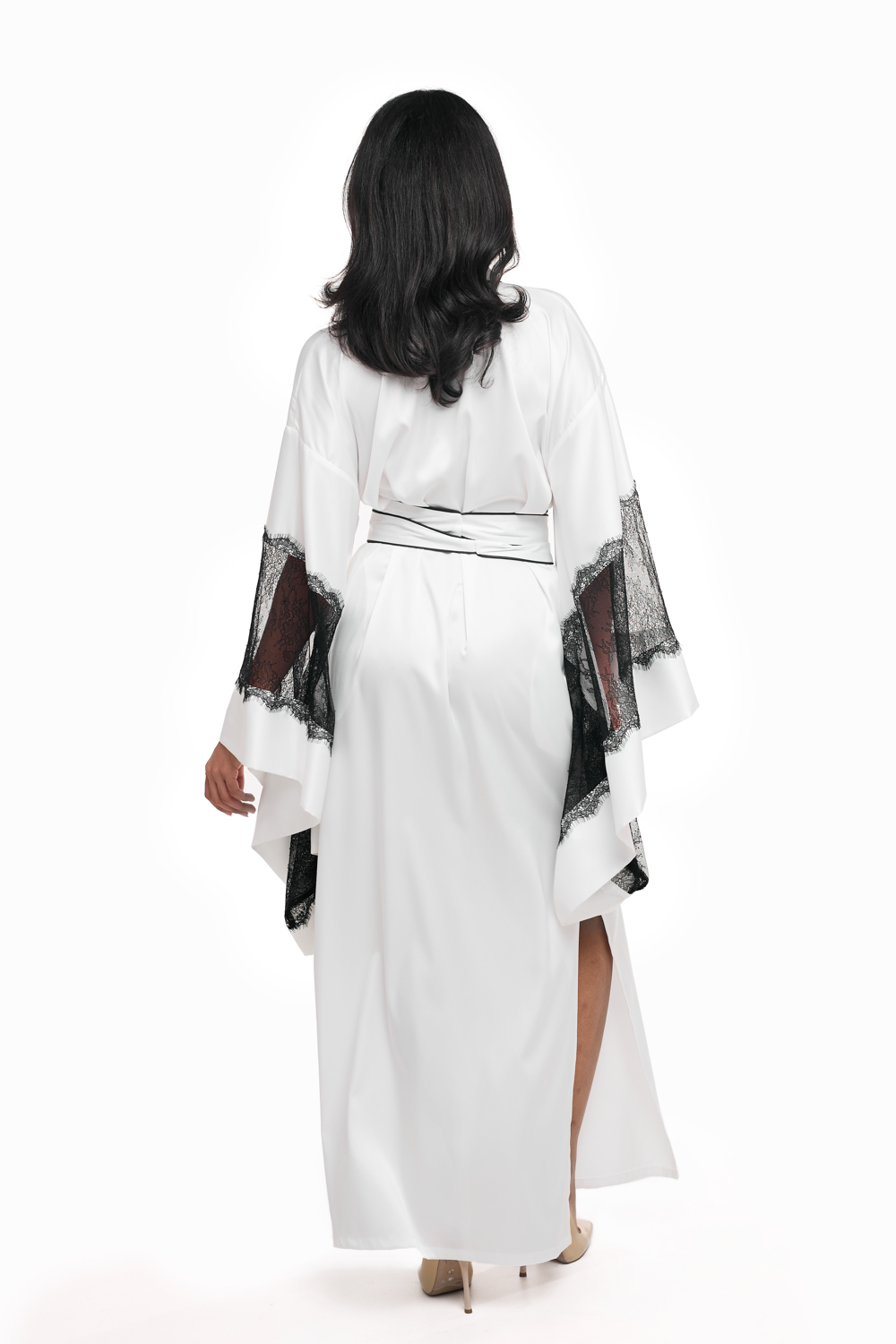White Kimono Robe with Lace - IDENTITY LINGERIE